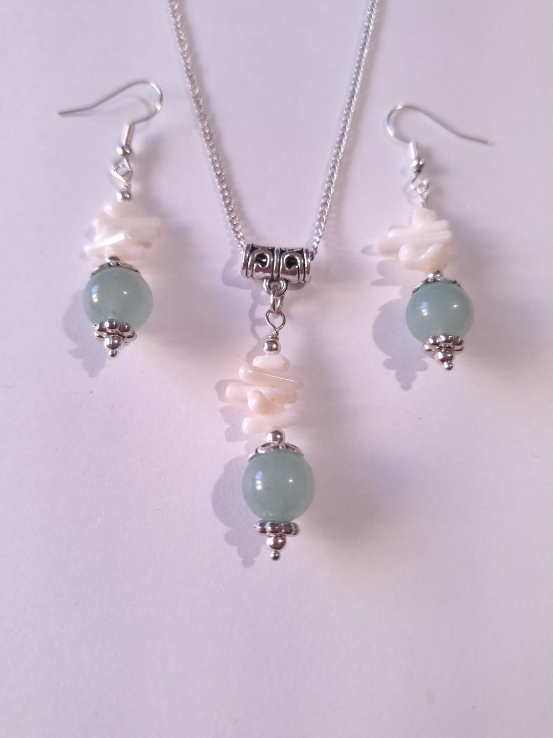 Jade White Coral Silver Jewelry Set Nephrite Earrings Necklace Set ...