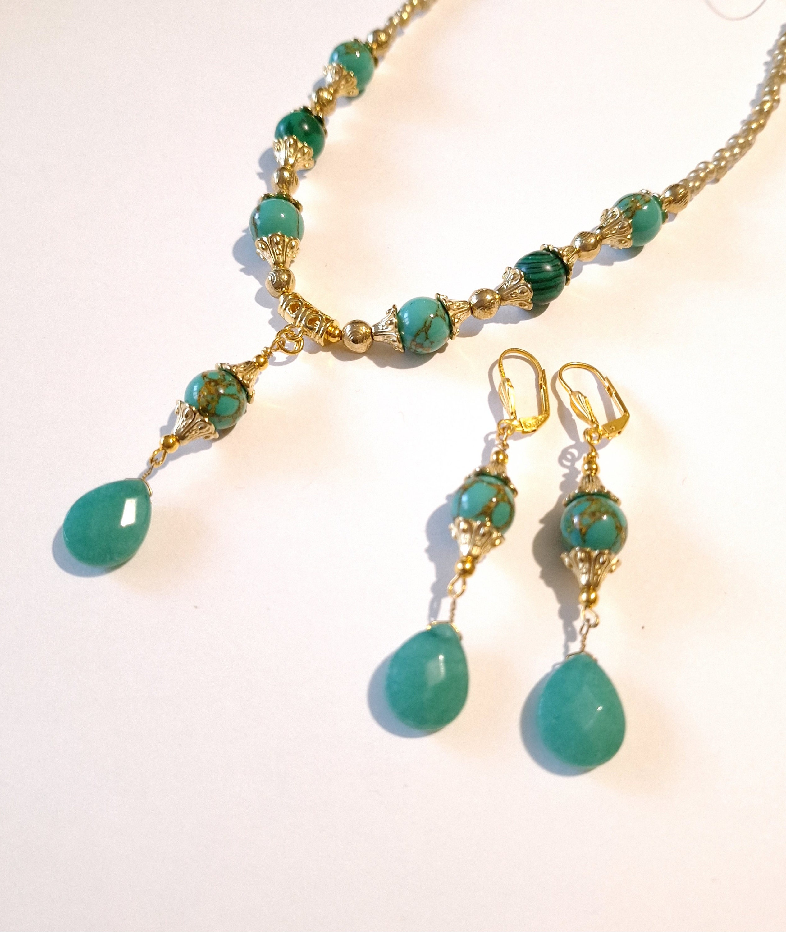 Jade Malachite Azurite Gold Jewelry Set Victorian Gold Set Jade ...