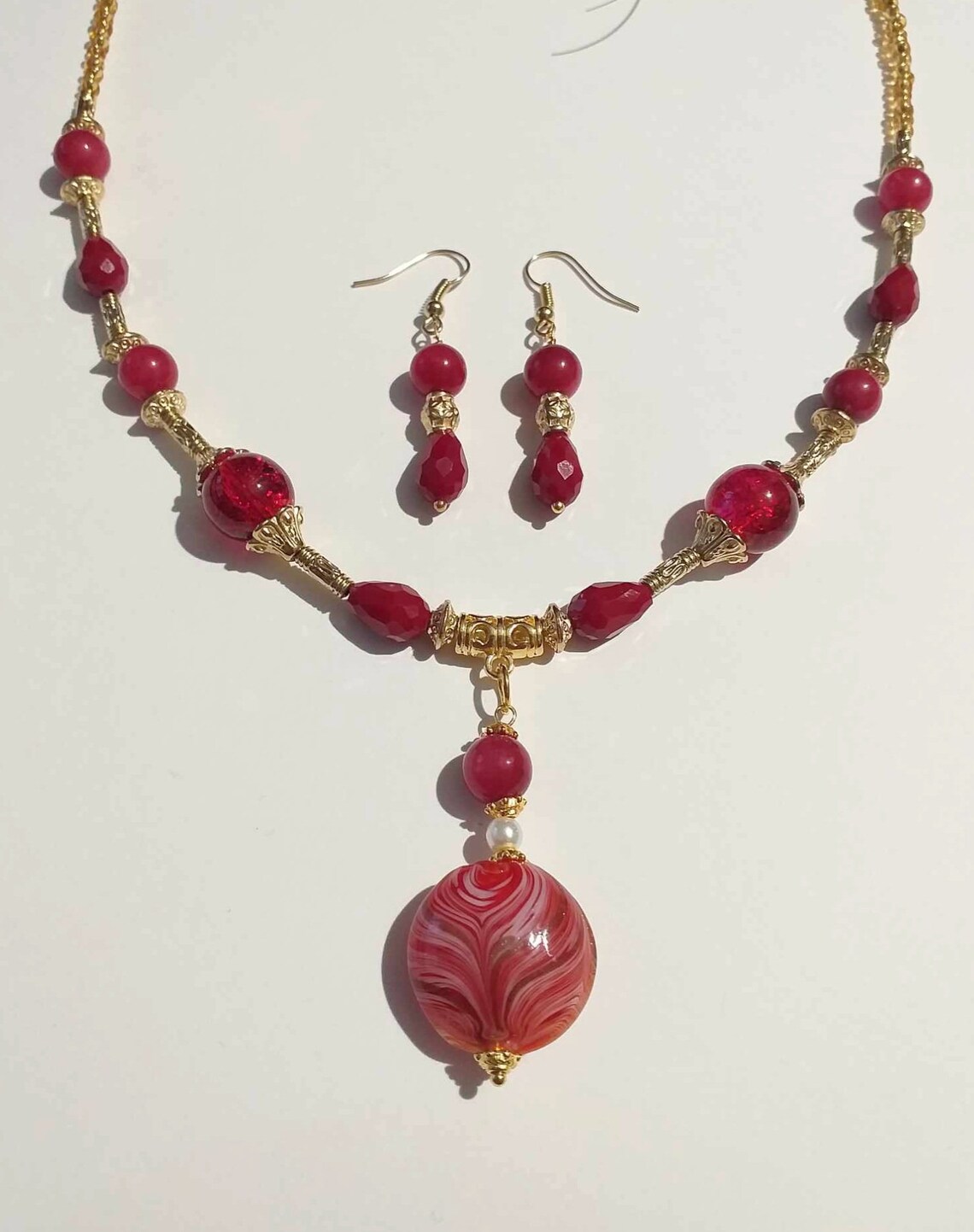 Ruby Gold Crystal Jewelry Set Murano Set Ruby Set July - Etsy