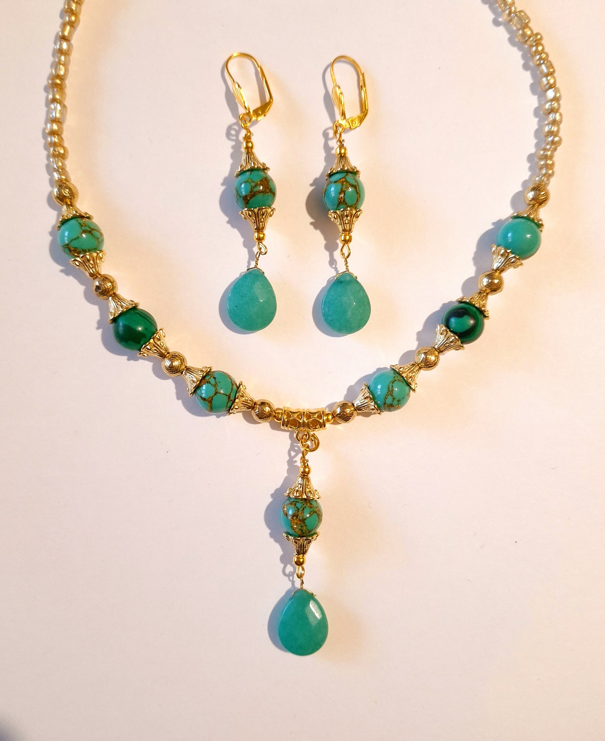 Jade Malachite Azurite Gold Jewelry Set Victorian Gold Set Jade ...