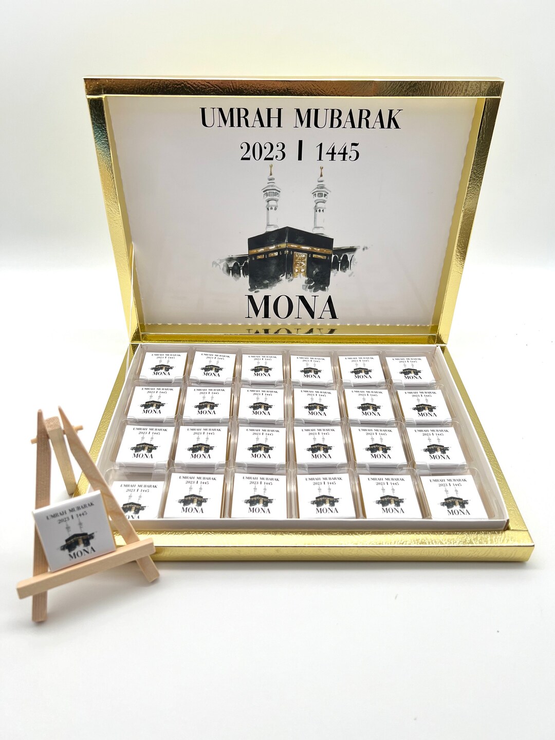 Umrah Mubarak Eid Mubarak Chocolate Box Personalized Gold Guest Gift ...