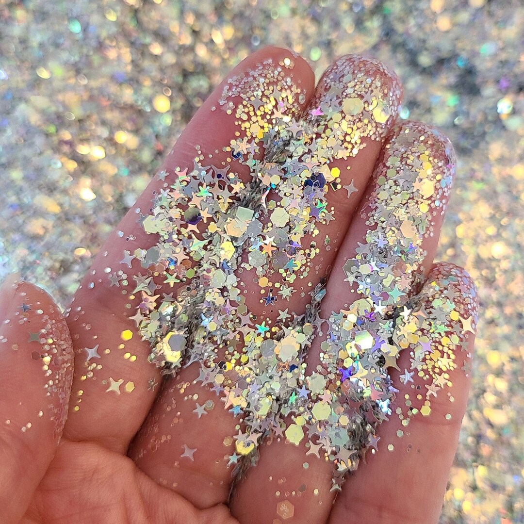 Silver Star Chunky Glitter Mix, Glitter for Face Body Hair Nail Art, Glitter for Tumbler Resin ...