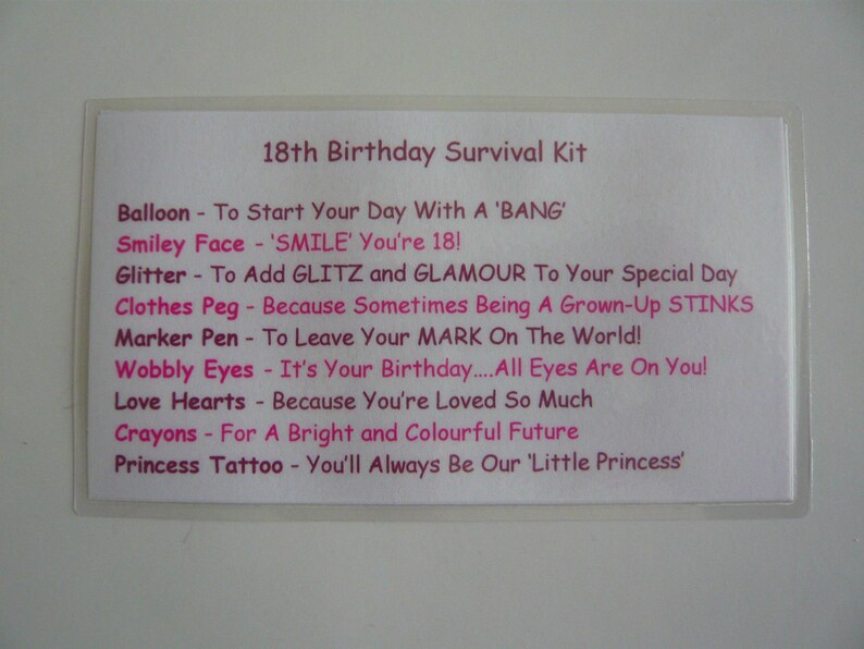18th Birthday Survival Kit - FEMALE - Novelty Gift, Fun Birthday ...