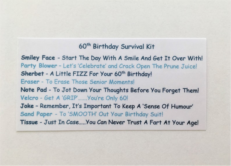 60th Birthday Survival Kit MALE Novelty Gift, Fun Birthday Present ... 60th Birthday Survival Kit MALE Novelty Gift, Fun Birthday Present ...