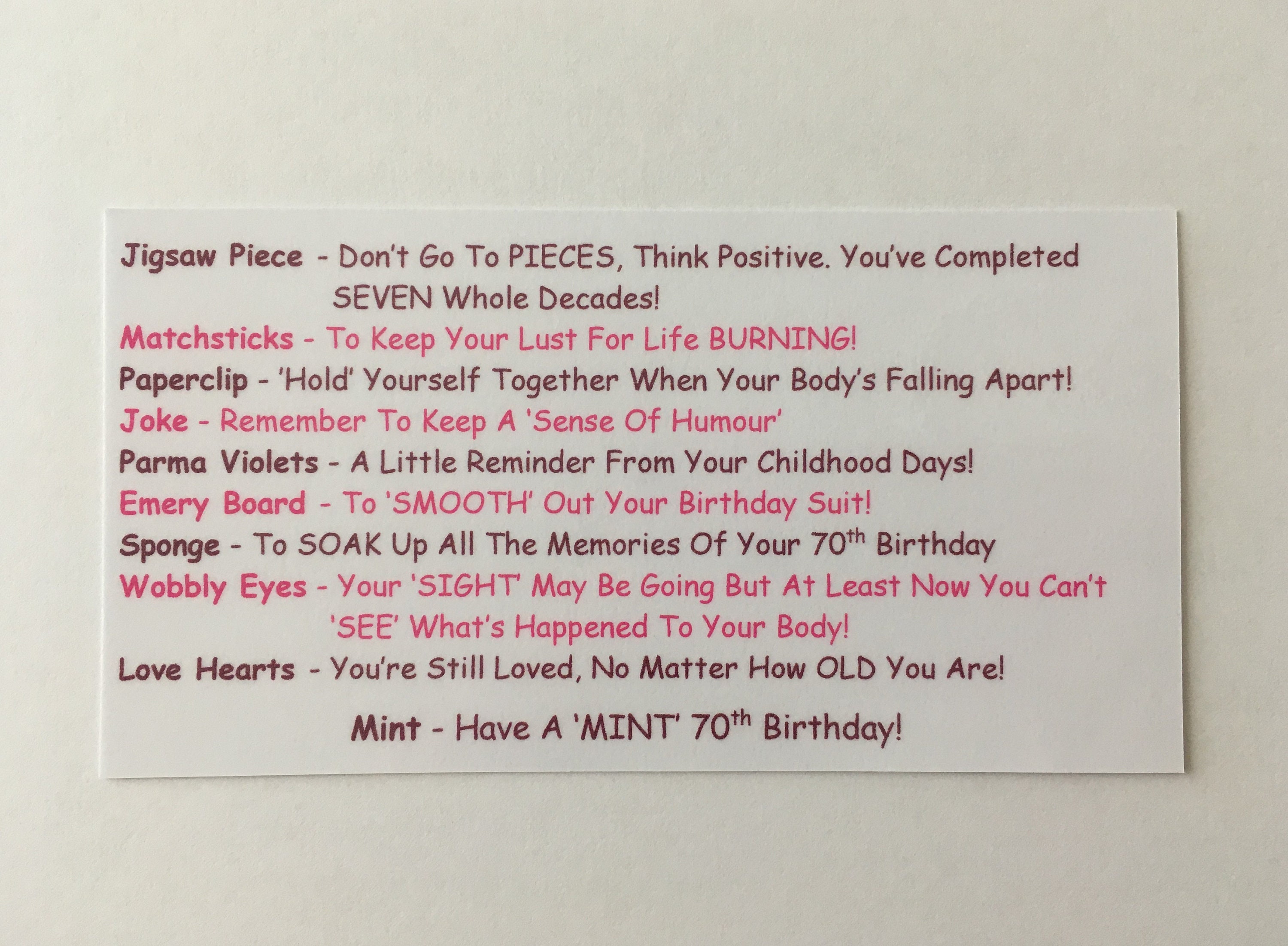 70th Birthday Survival Kit FEMALE Novelty Gift Fun - Etsy