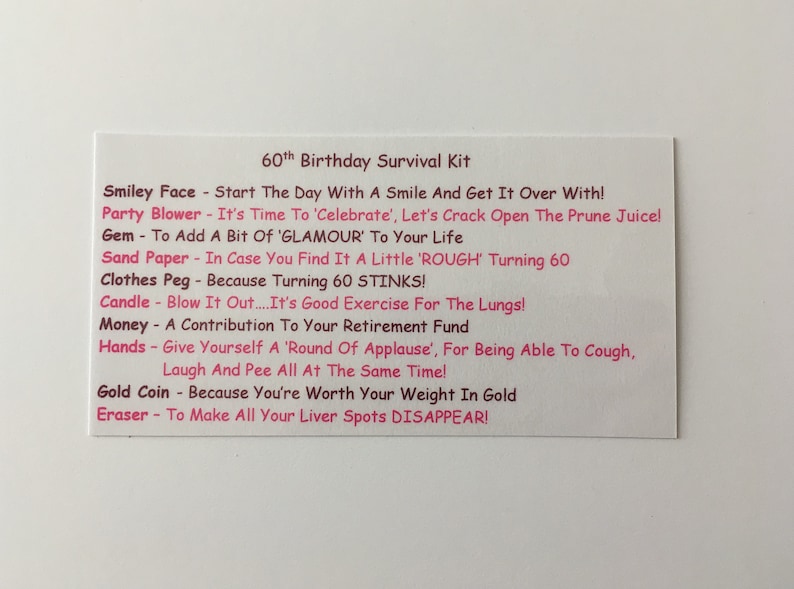 60th Birthday Survival Kit - FEMALE - Novelty Gift, Fun Birthday ...