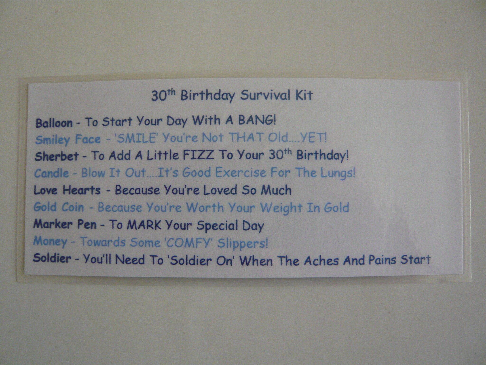30th Birthday Survival Kit - MALE - Novelty Gift, Fun Birthday Present ...