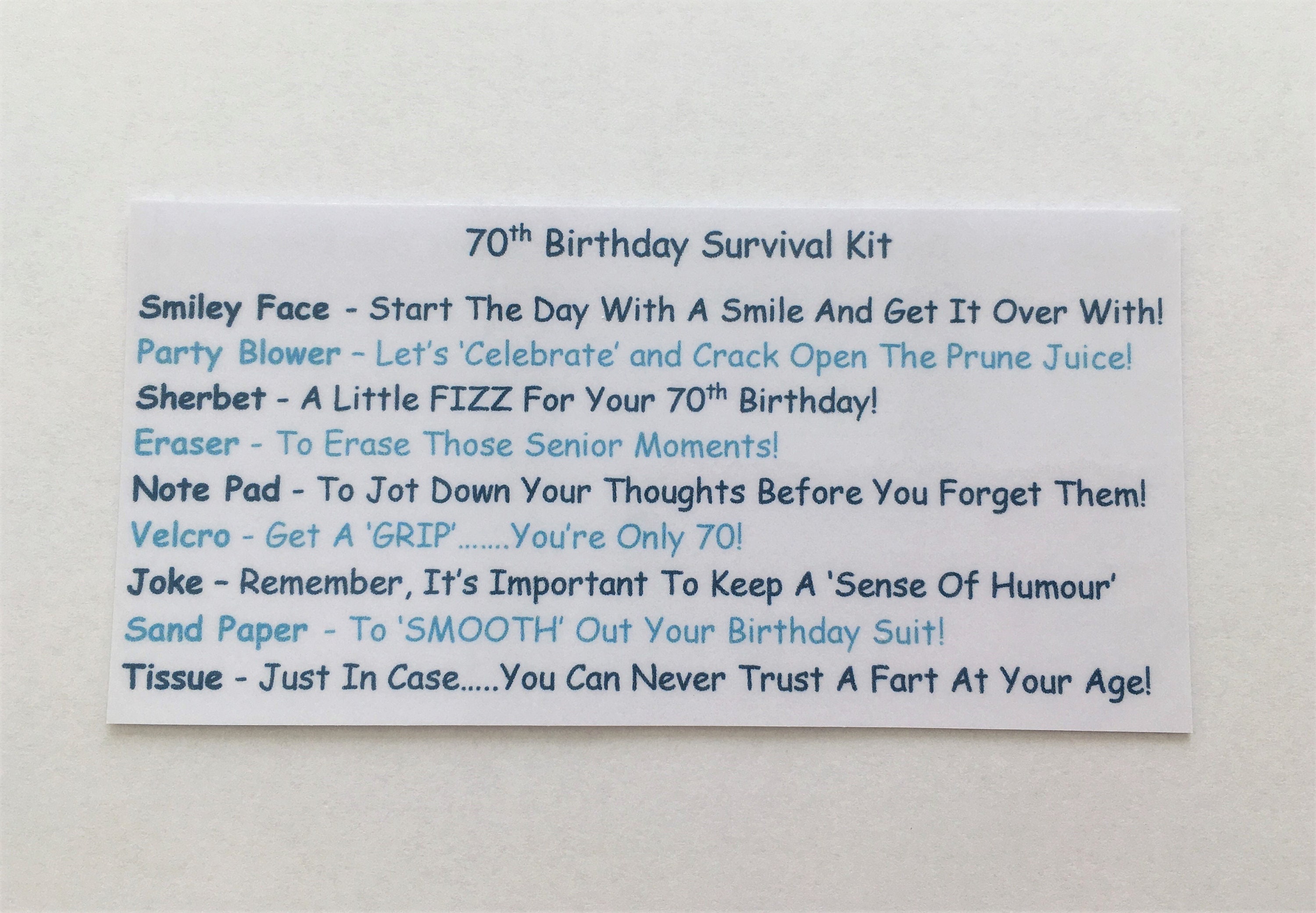 70th Birthday Survival Kit MALE Novelty Gift Fun Birthday - Etsy UK