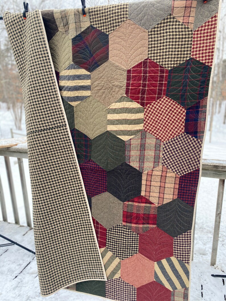 Flannel Plaid Hexagon Handmade Quilt for Sale - Etsy Flannel Plaid Hexagon Handmade Quilt for Sale - Etsy