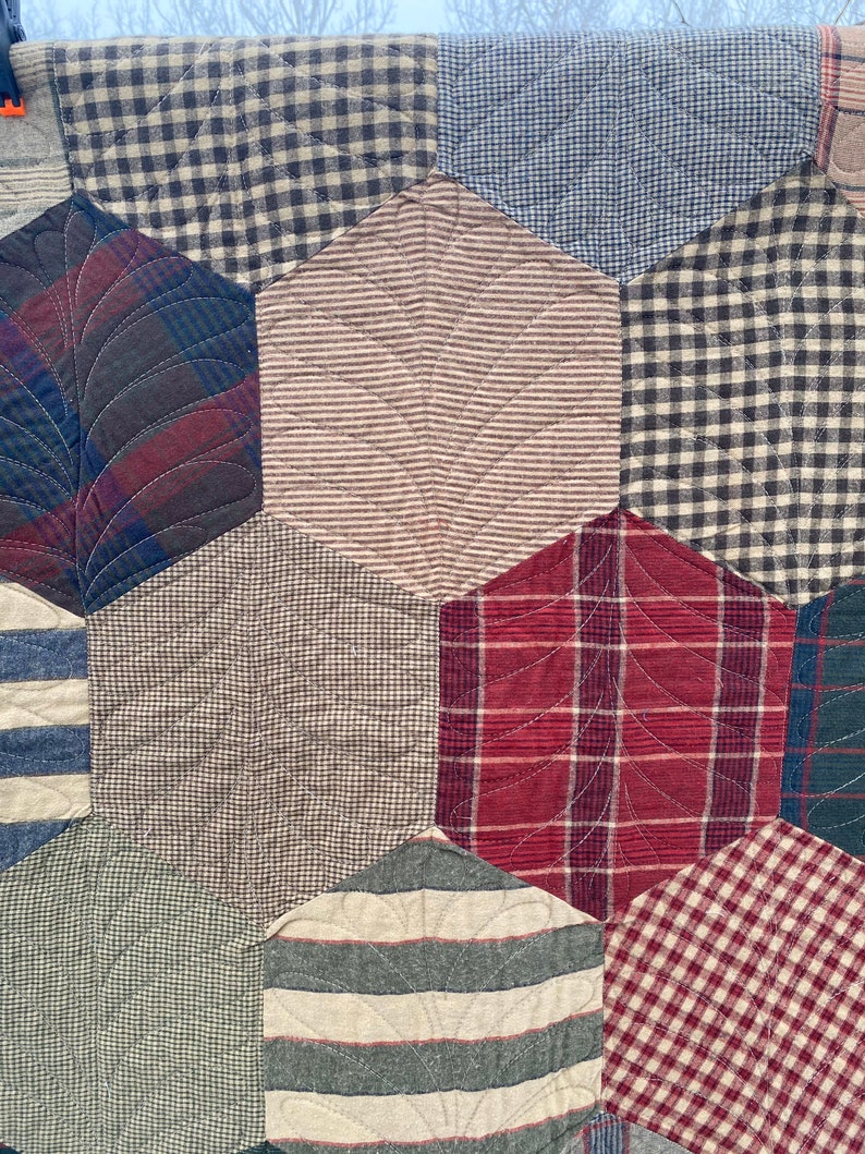 Flannel Plaid Hexagon Handmade Quilt for Sale - Etsy Flannel Plaid Hexagon Handmade Quilt for Sale - Etsy