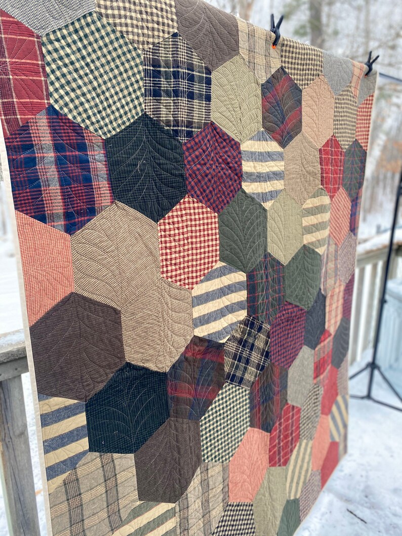 Flannel Plaid Hexagon Handmade Quilt for Sale - Etsy Flannel Plaid Hexagon Handmade Quilt for Sale - Etsy