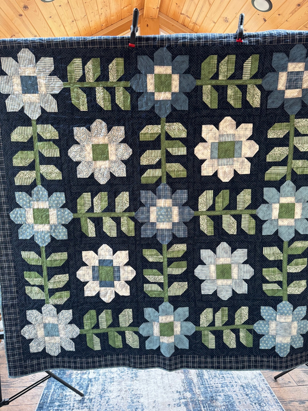 Midnight Garden, Flower Block Piecework Quilt for Sale, Handmade - Etsy