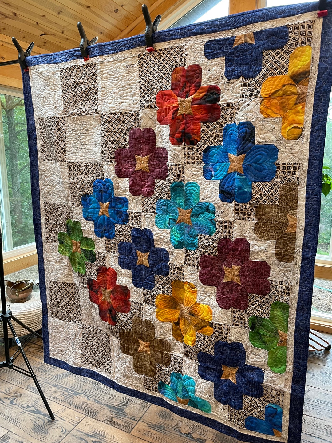Vibrant Flower Piecework Handmade Quilt for Sale - Etsy