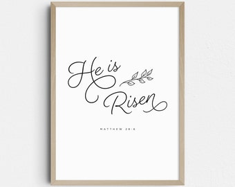 Digital File He is Risen Printable, Matthew 28:6 Scripture Easter Wall ...