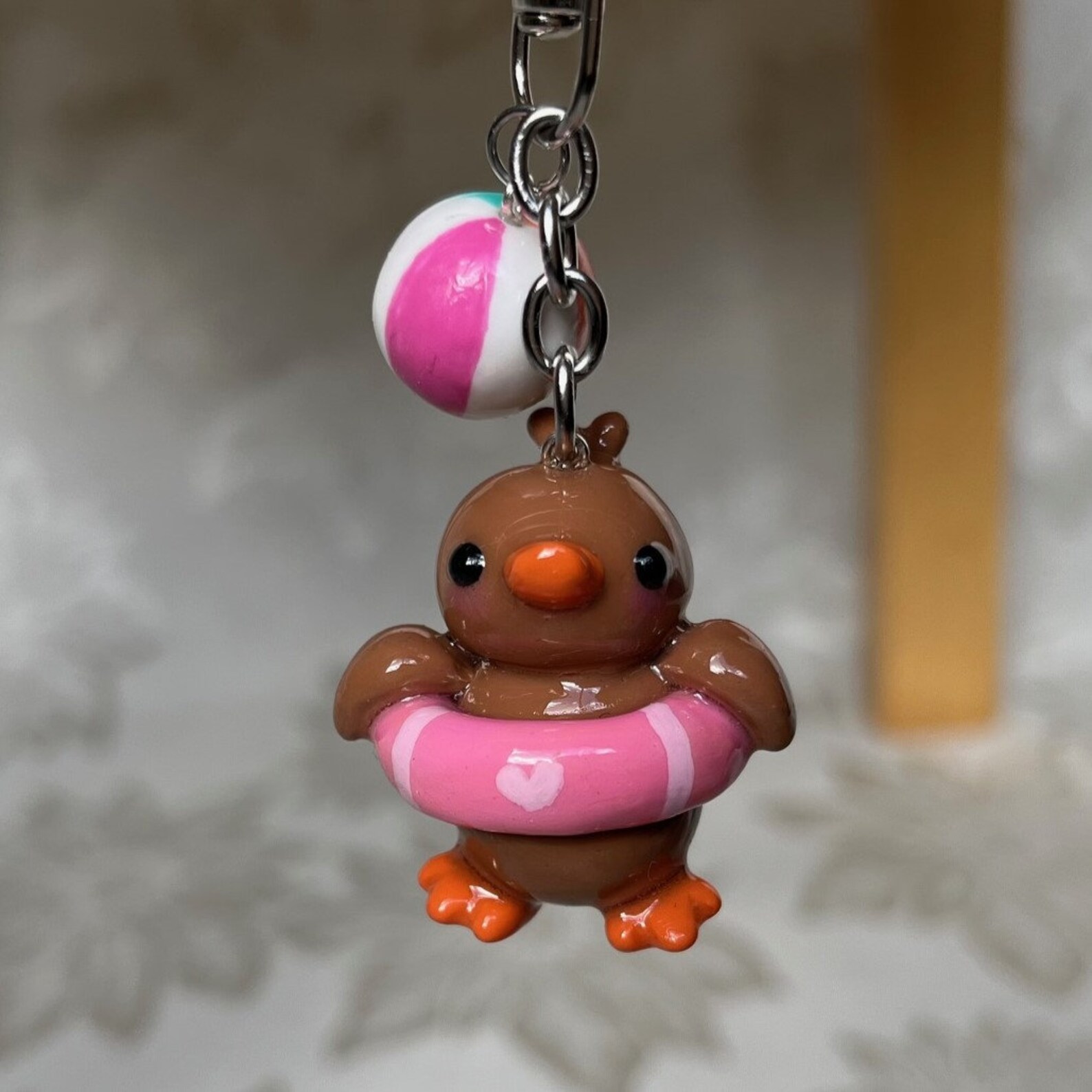 Swim Ring Duck Keychain Charm, Polymer Clay Figurine, Cute Handmade Art ...