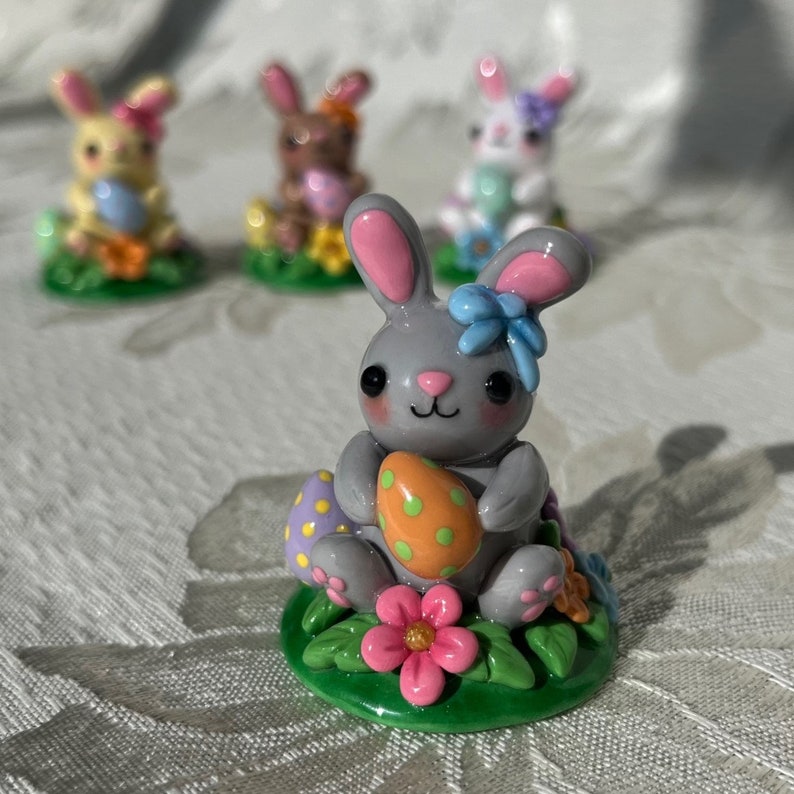 Easter Bunny Polymer Clay Figurine, Cute Handmade Art Decor Gift ...