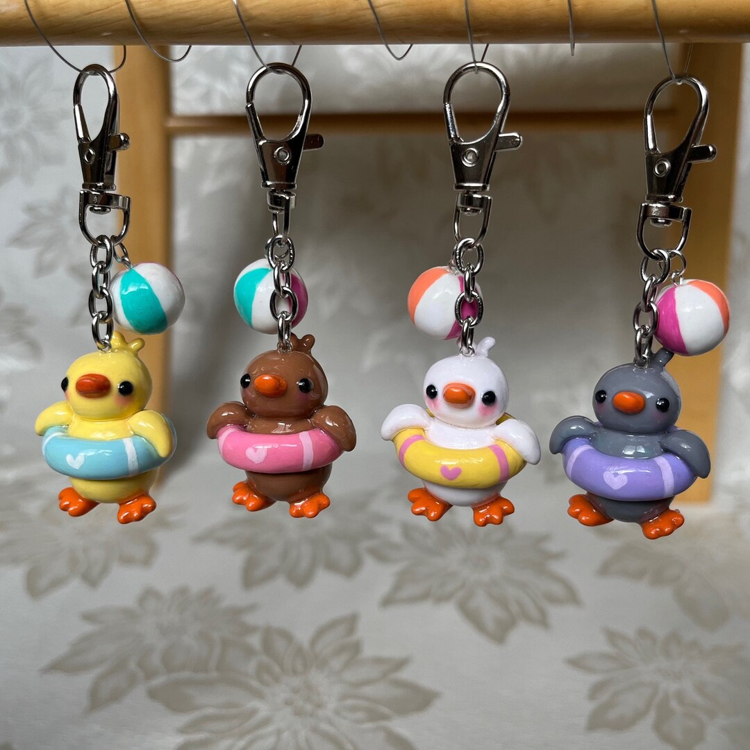 Swim Ring Duck Keychain Charm, Polymer Clay Figurine, Cute Handmade Art ...