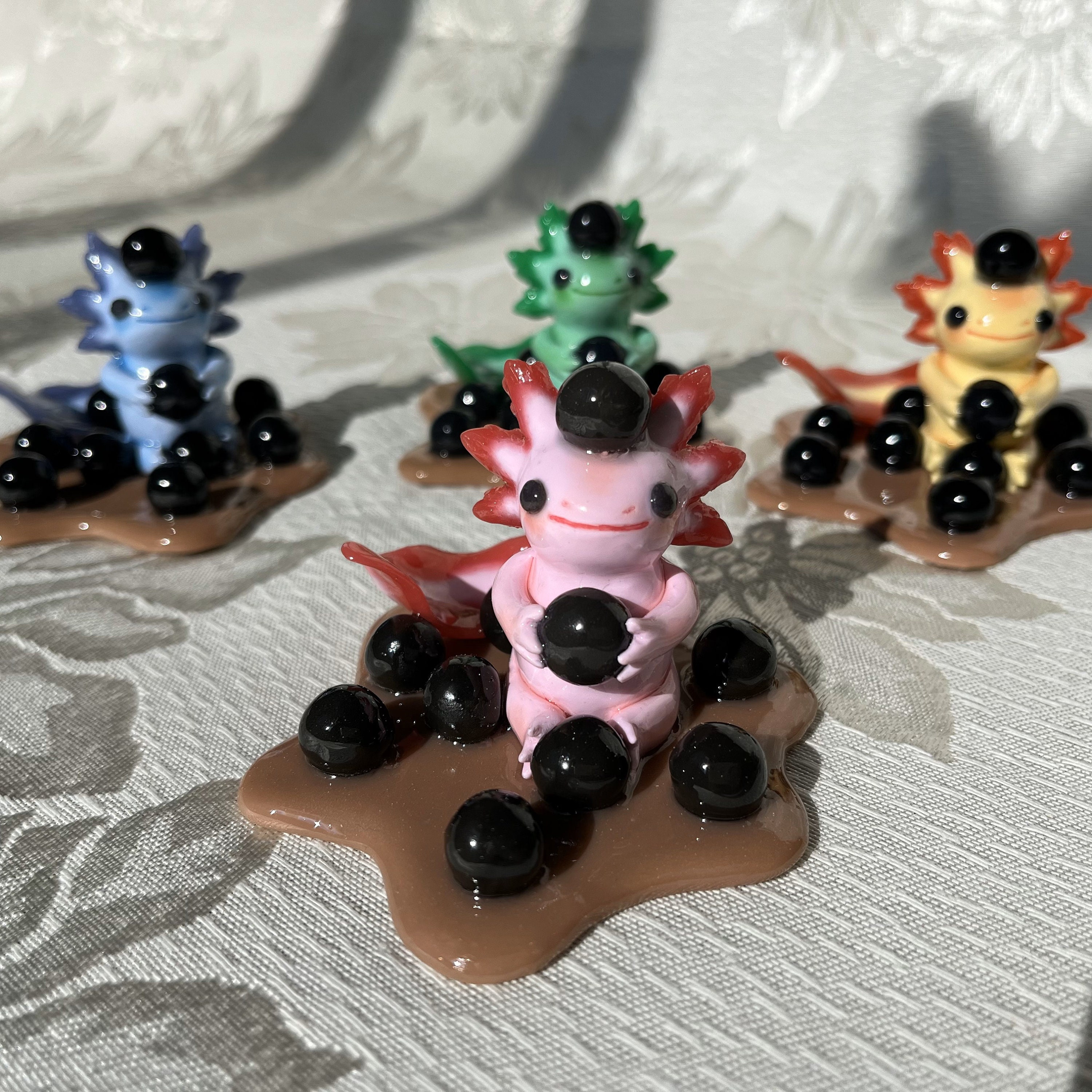 Bobalotl Axolotl Boba Drink Spill Polymer Clay Figurine, Cute Handmade ...