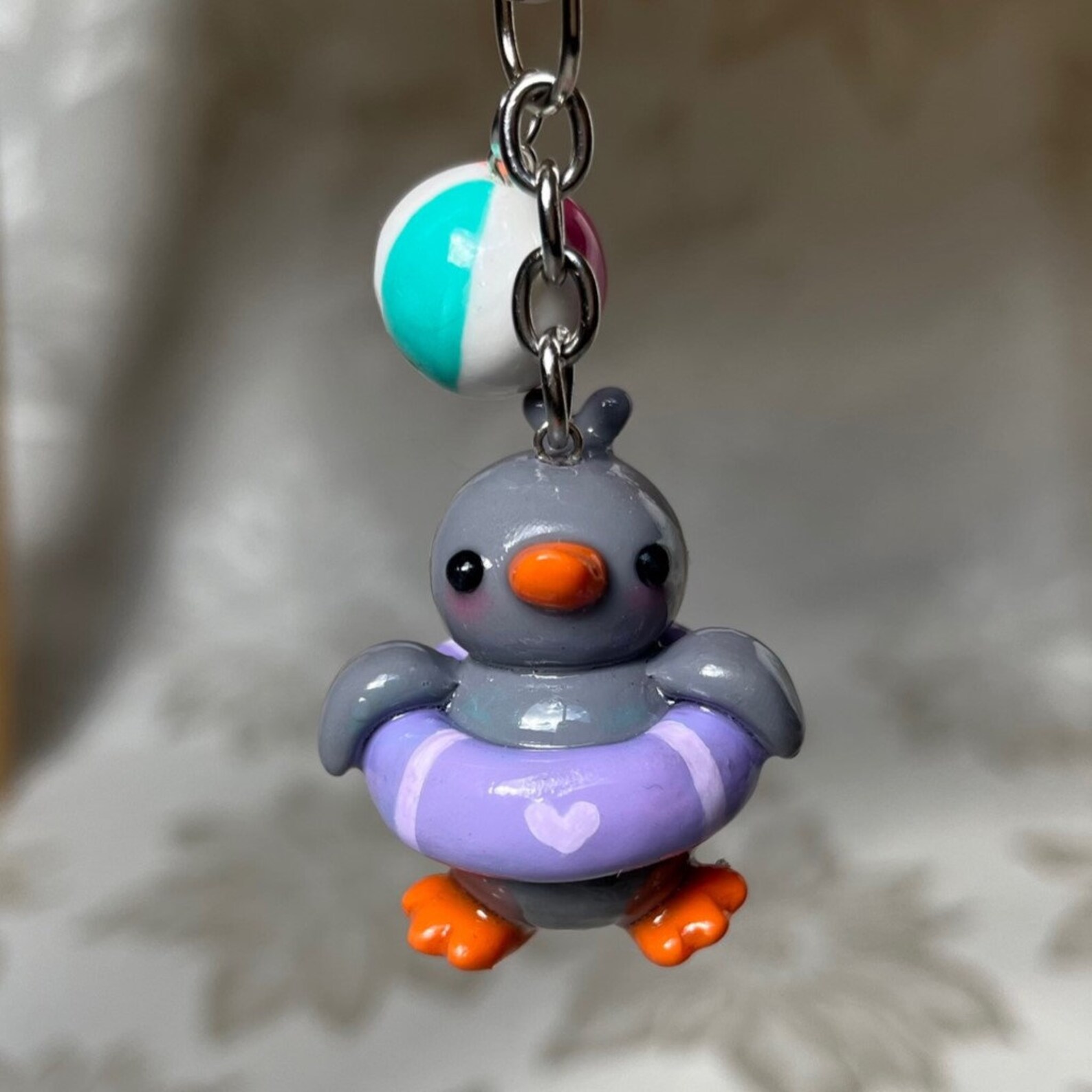 Swim Ring Duck Keychain Charm, Polymer Clay Figurine, Cute Handmade Art ...