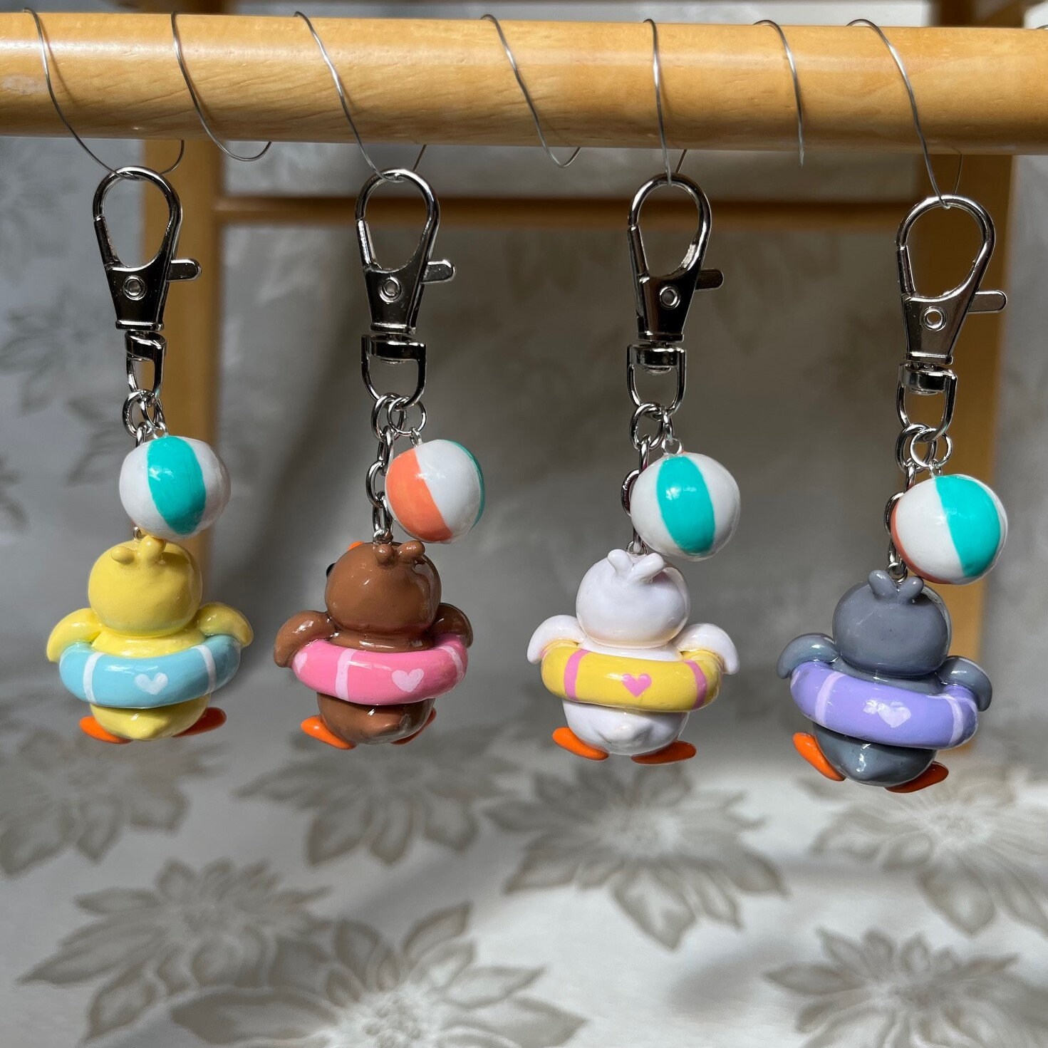 Swim Ring Duck Keychain Charm, Polymer Clay Figurine, Cute Handmade Art ...