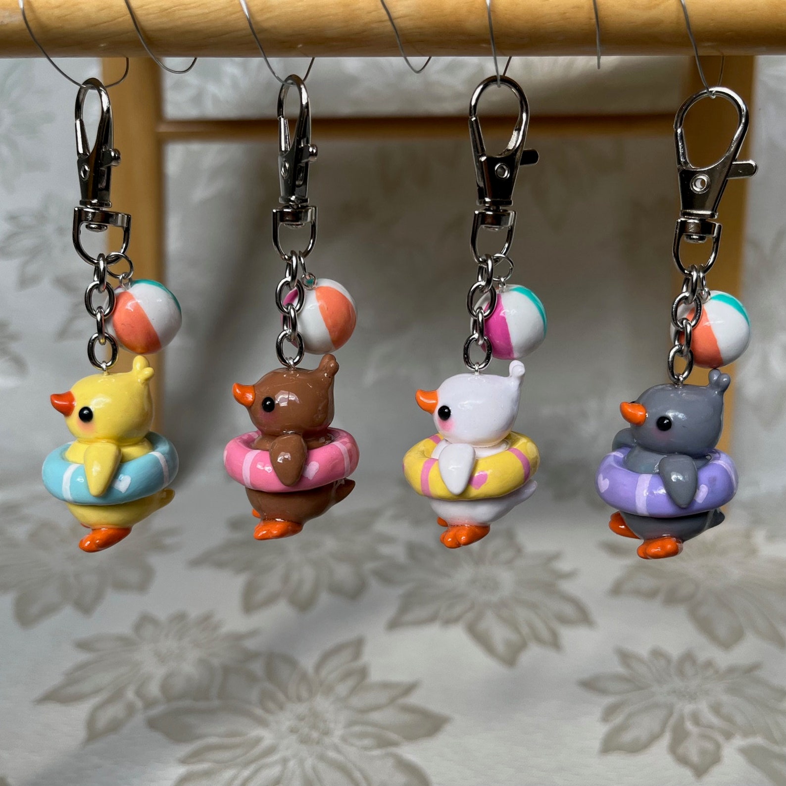 Swim Ring Duck Keychain Charm, Polymer Clay Figurine, Cute Handmade Art ...