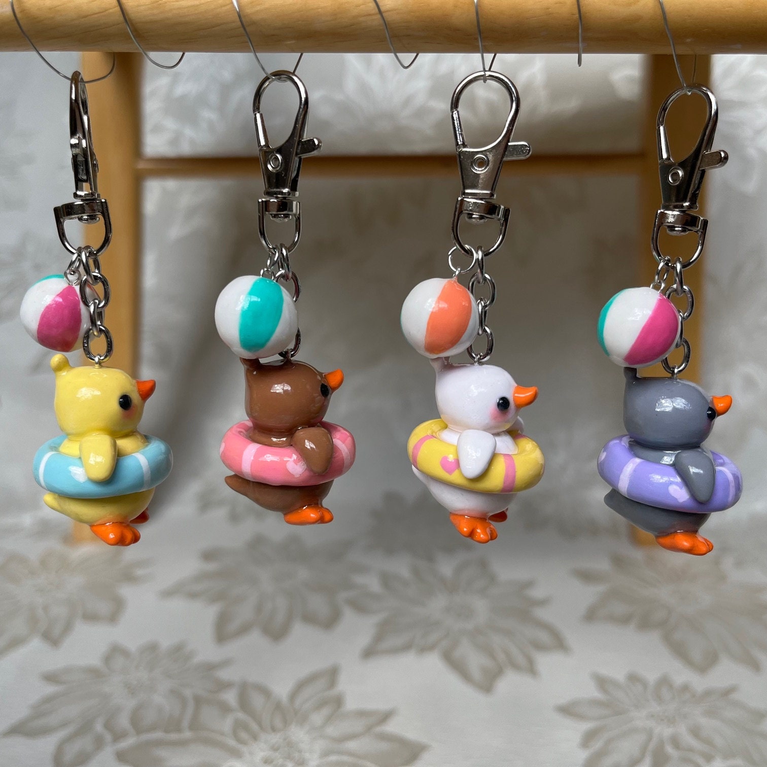 Swim Ring Duck Keychain Charm, Polymer Clay Figurine, Cute Handmade Art Decor Gift, Ducky ...