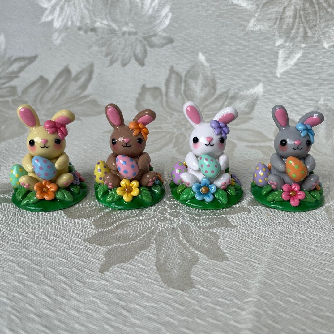 Easter Bunny Polymer Clay Figurine, Cute Handmade Art Decor Gift ...