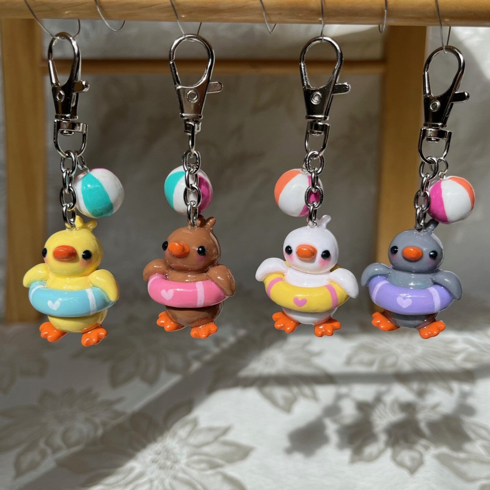 Swim Ring Duck Keychain Charm, Polymer Clay Figurine, Cute Handmade Art ...