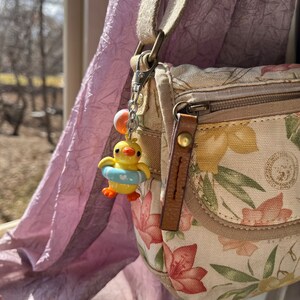 Swim Ring Duck Keychain Charm, Polymer Clay Figurine, Cute Handmade Art ...