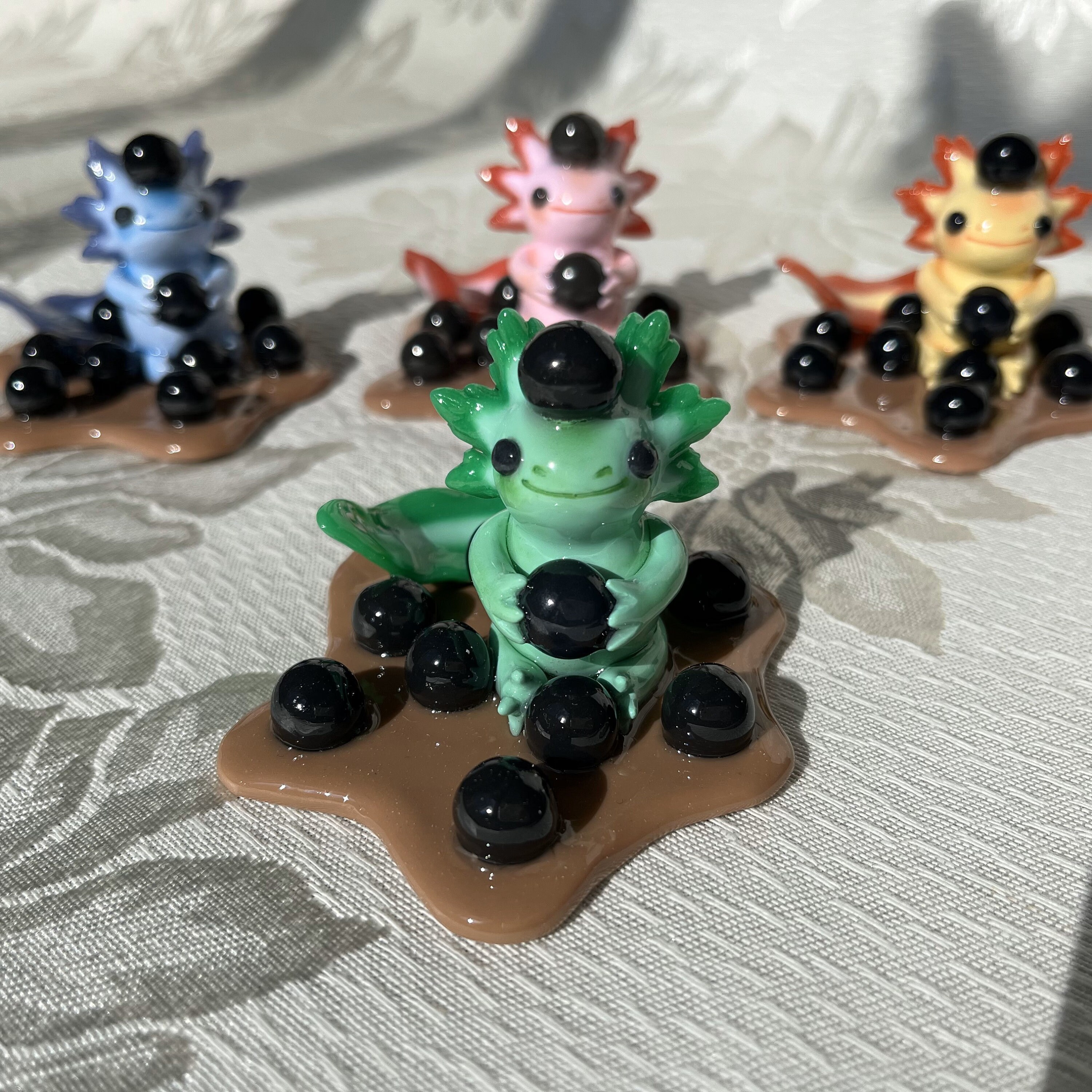 Bobalotl Axolotl Boba Drink Spill Polymer Clay Figurine, Cute Handmade ...