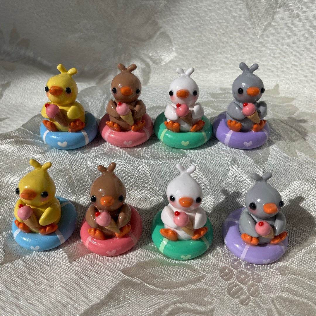 Swim Ring Sitting Ducky Polymer Clay Figurine, Cute Handmade Art Decor ...