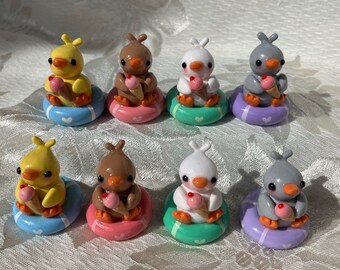 Swim Ring Duck Keychain Charm, Polymer Clay Figurine, Cute Handmade Art ...