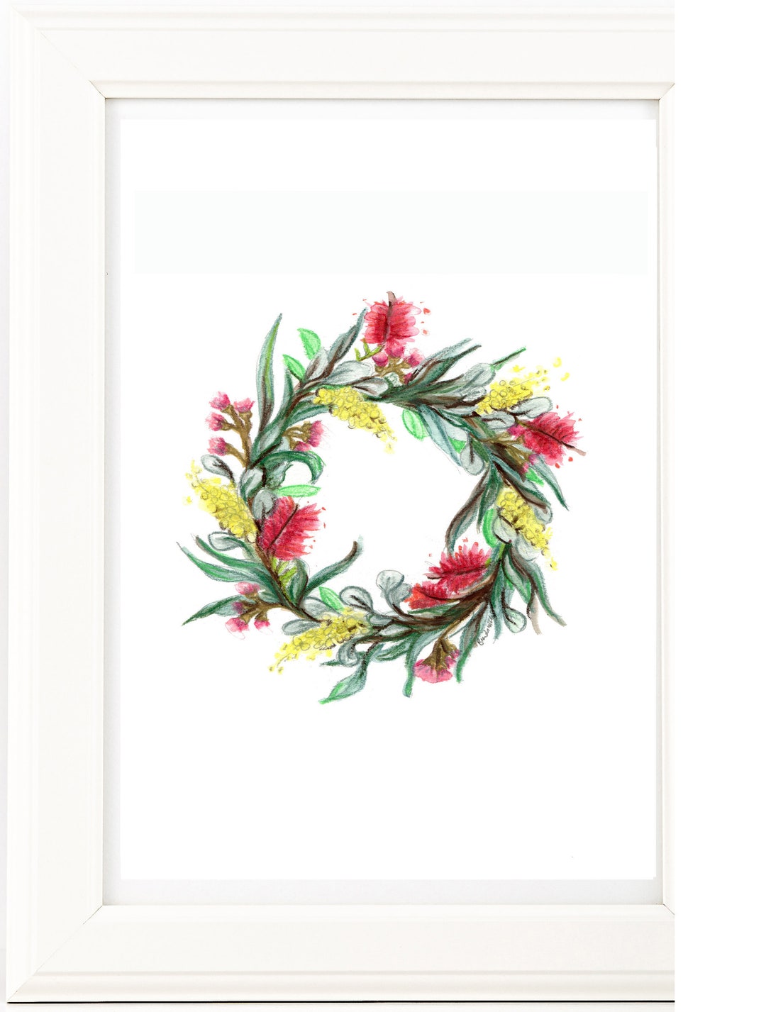 Australian Native Flowers Christmas Wreath Print. Gum Blossoms, Red ...