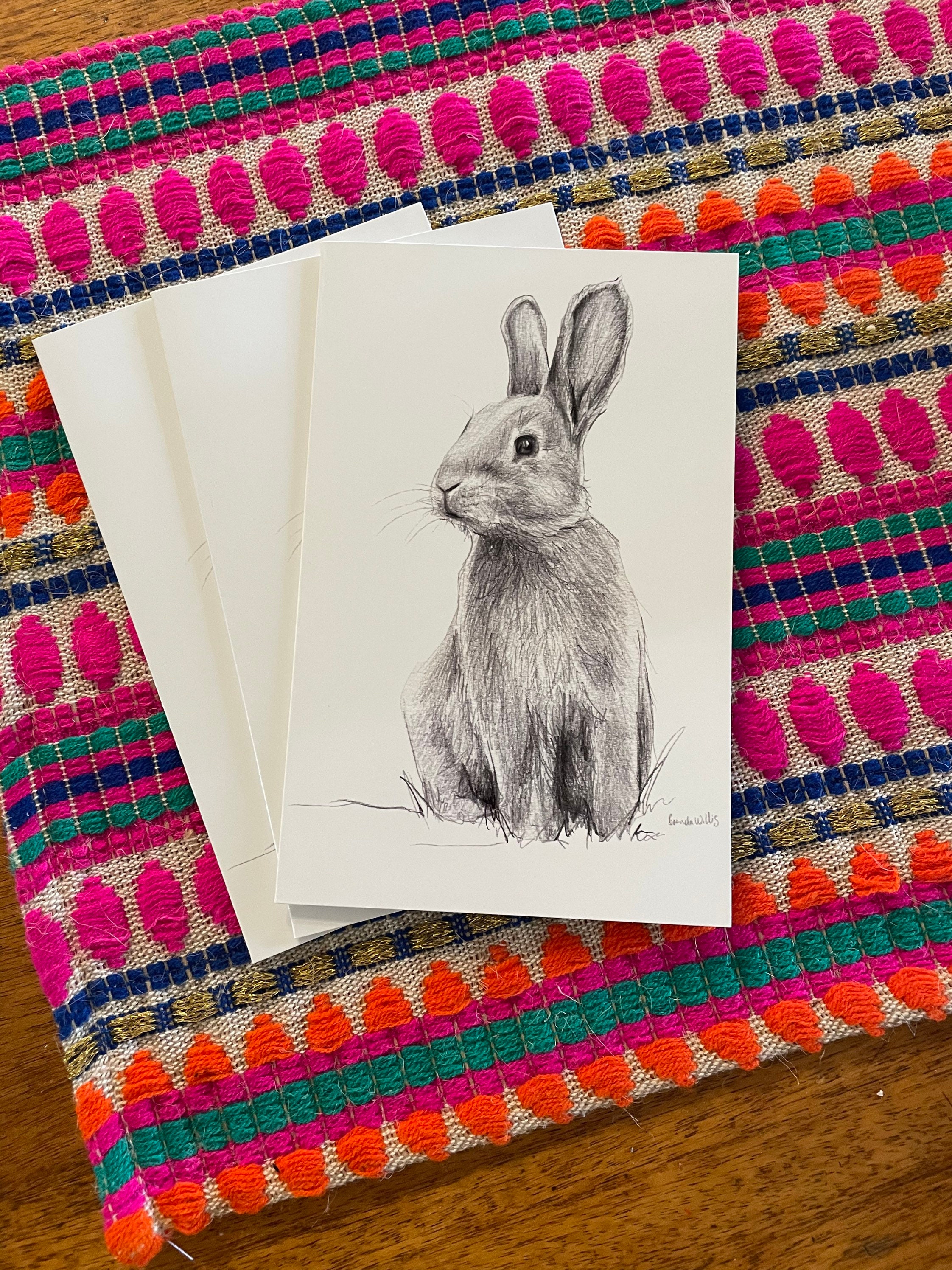 Original Rabbit Design Card Set of Three. Monochrome Realistic | Etsy