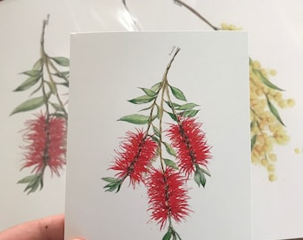 Australian native flower wreath 3 card set Gift tag Gift yellow Wattle ...