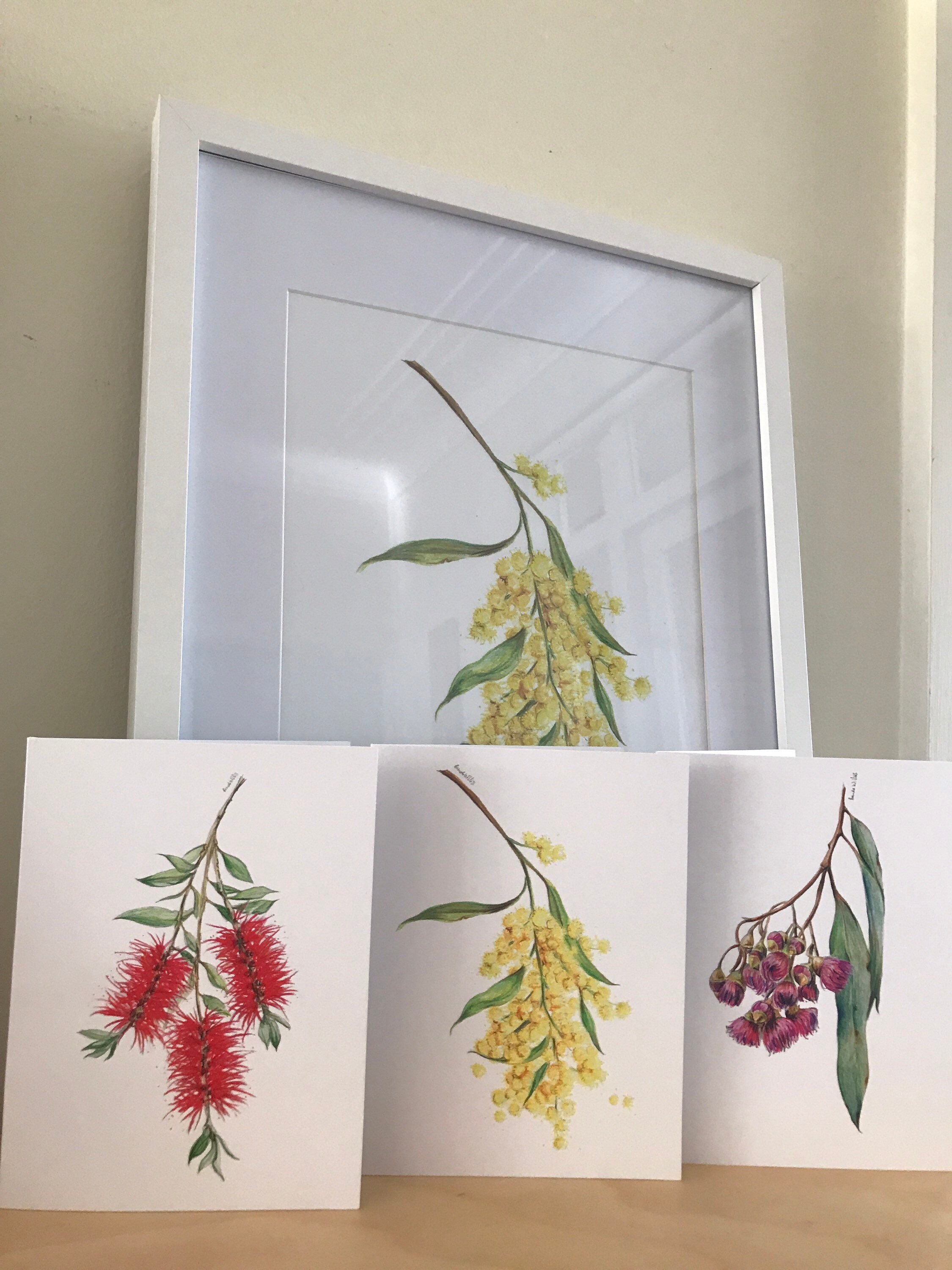 Australian native flower wreath 3 card set Gift tag Gift yellow Wattle ...