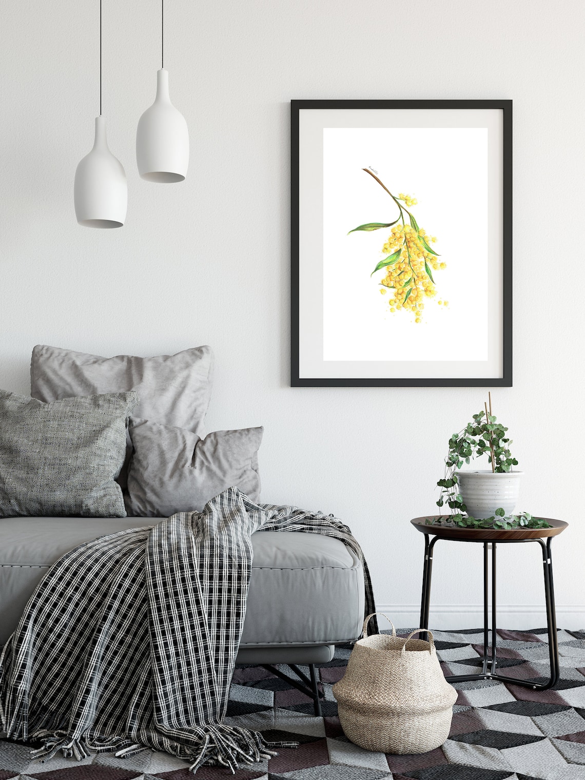 Yellow Wattle Flower Drawing Print. Australian Native Flower ...