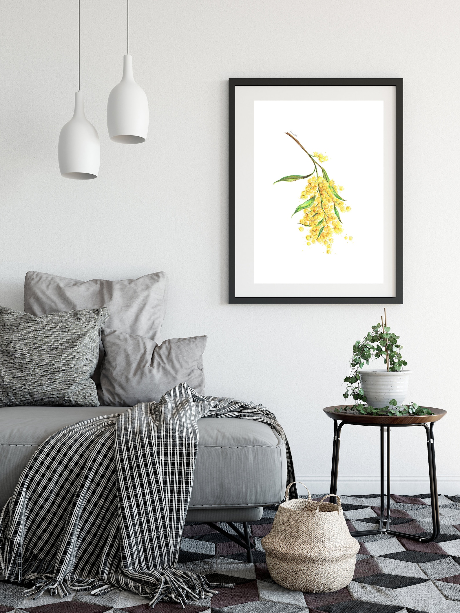 Yellow Wattle Flower Drawing Print. Australian Native Flower ...