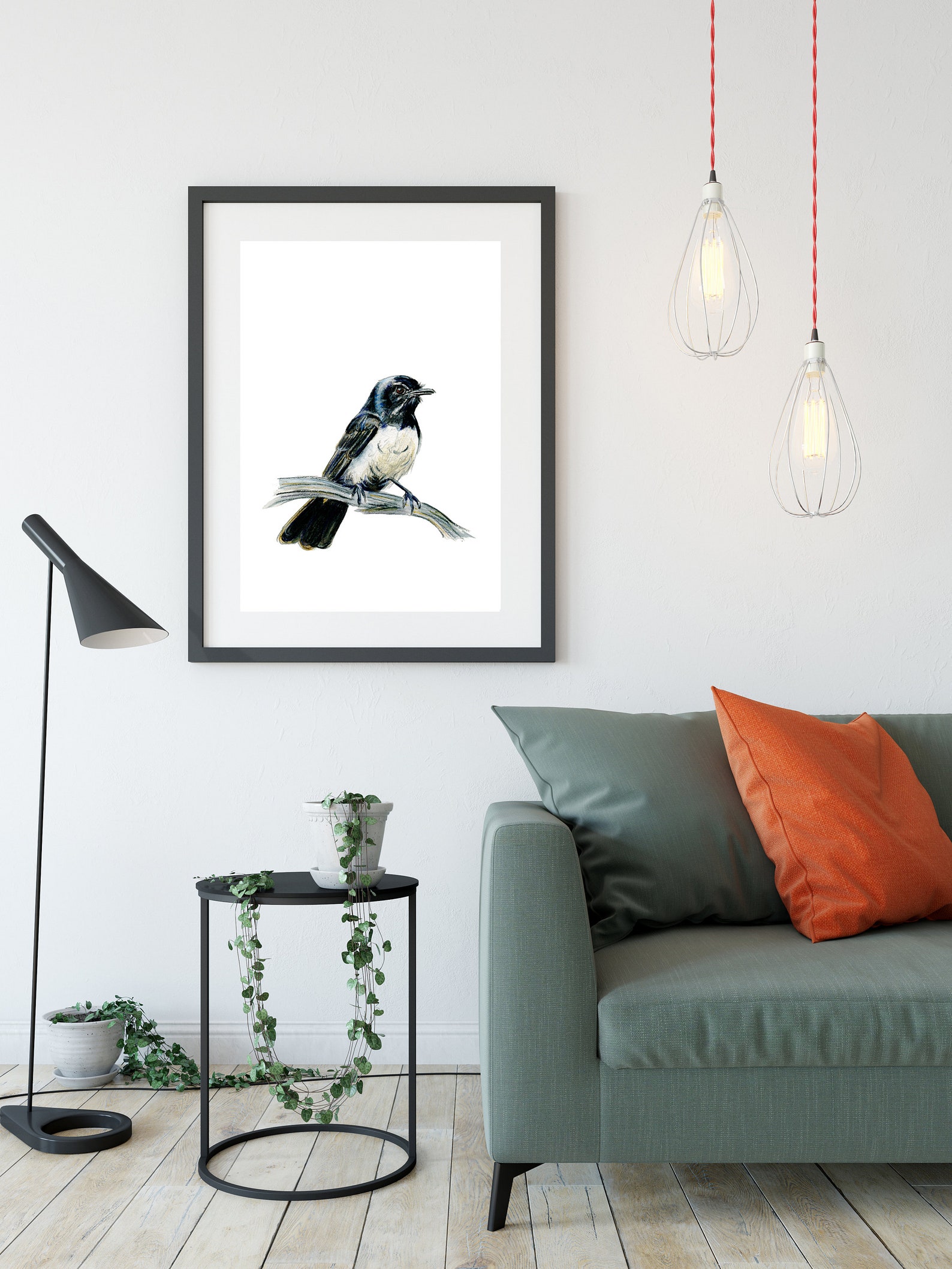 Hand Drawn Willy Wagtail Drawing Print. Australian Native Bird ...