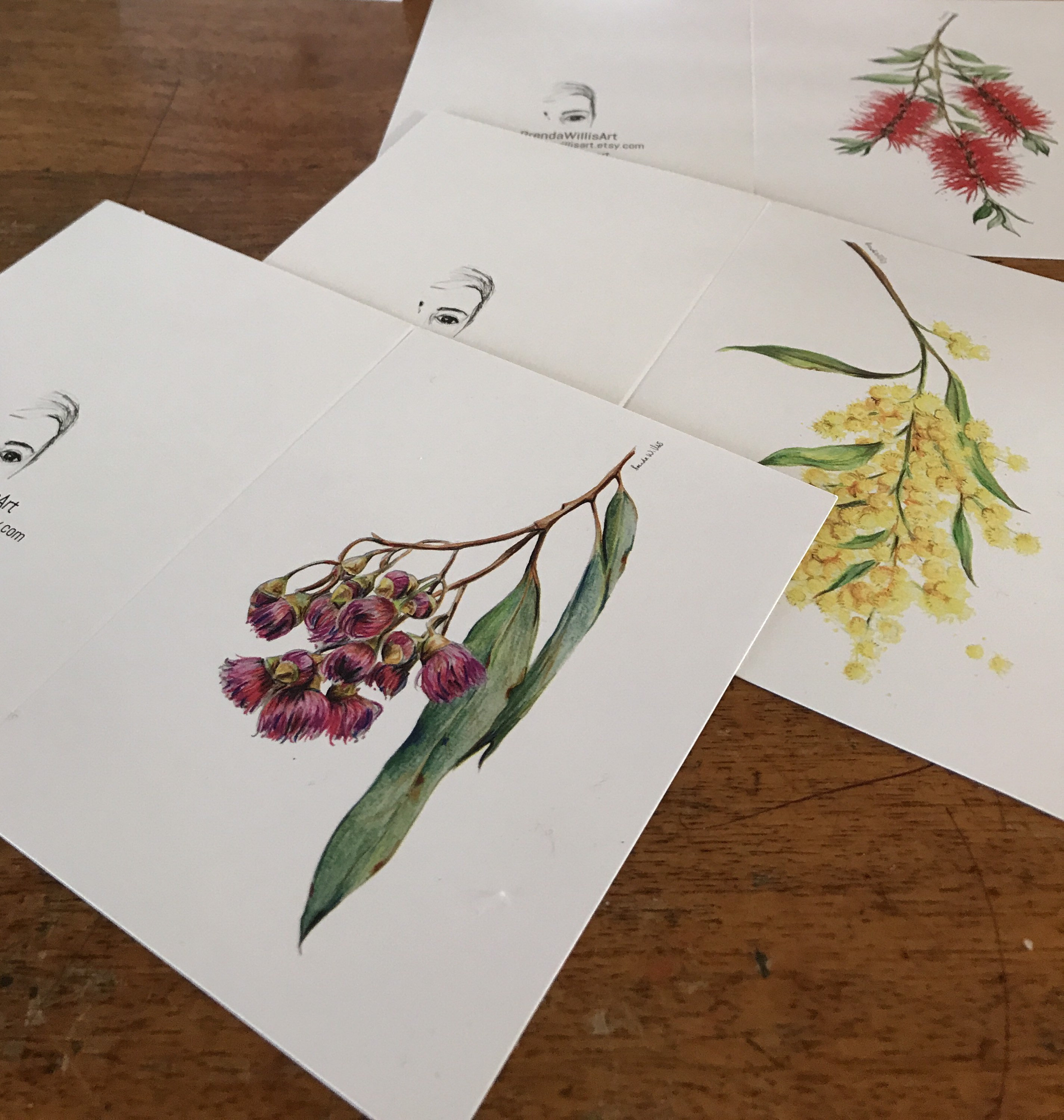 Australian native flower wreath 3 card set Gift tag Gift yellow Wattle ...