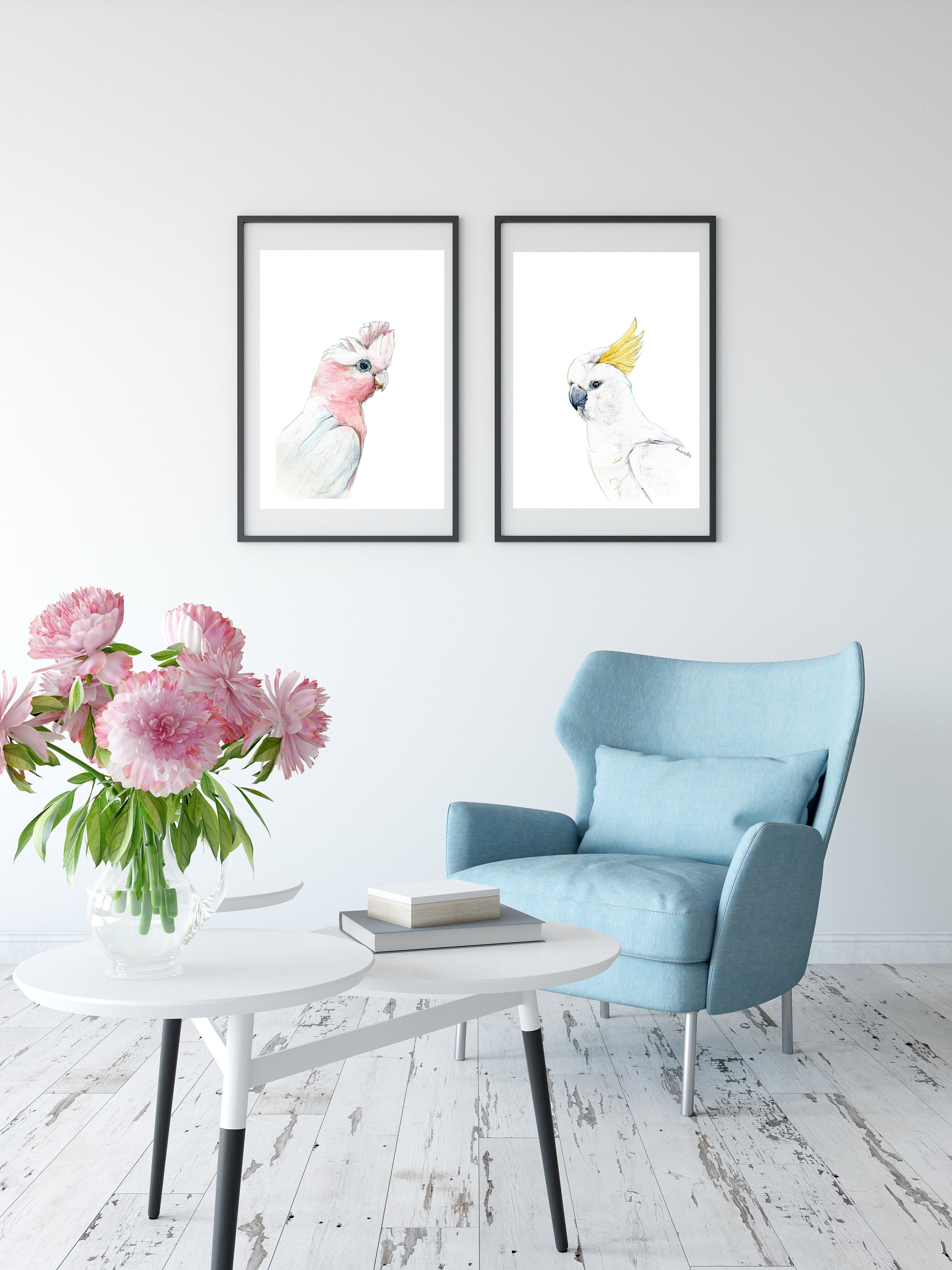 Hand Drawn Pink Galah Drawing Print. Australian Native Bird | Etsy