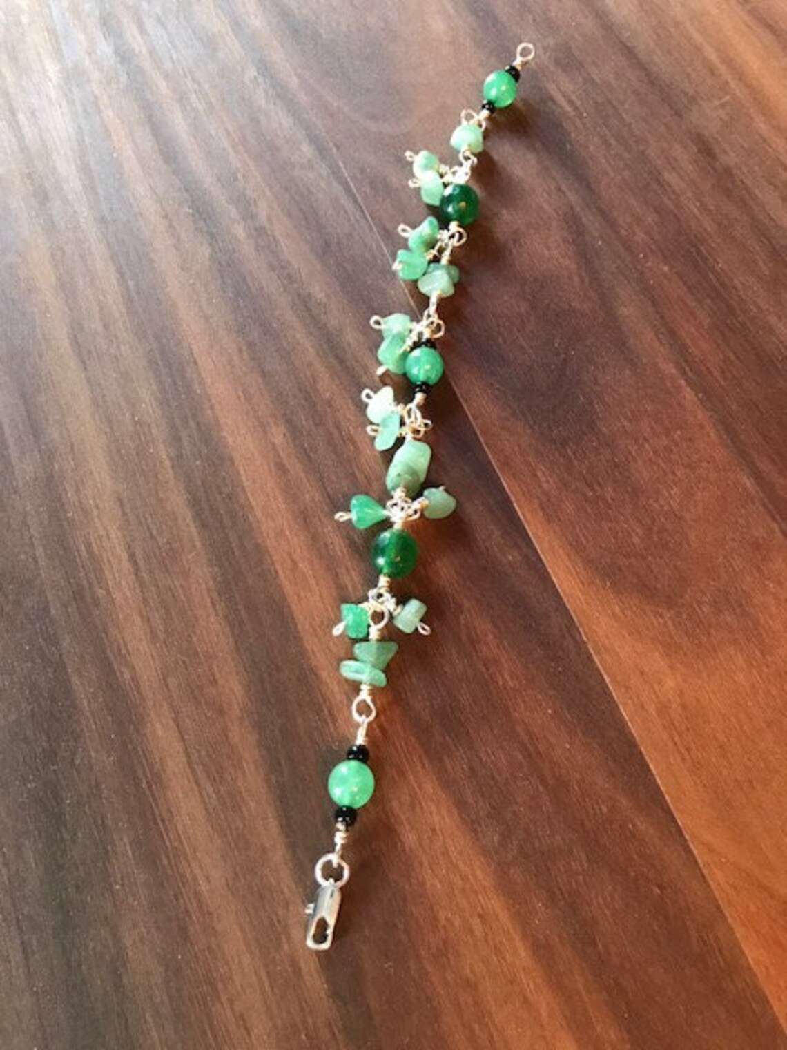Green Beaded Bracelet With Wire Wrapped Green Agate Gemstones. This ...
