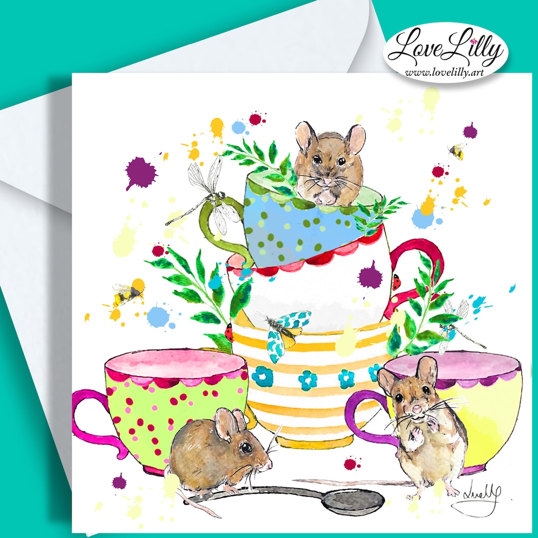 Teacup Mice Greeting Card, Mice Card, Blank Inside 15cm X 15cm - Etsy