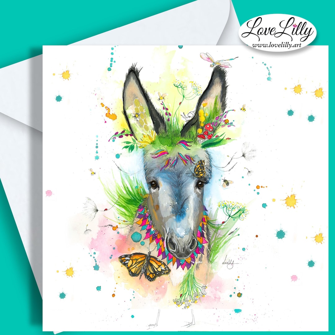 Daisy the Donkey Greeting Card, Donkey Card, Blank Inside 15cm X 15cm ...