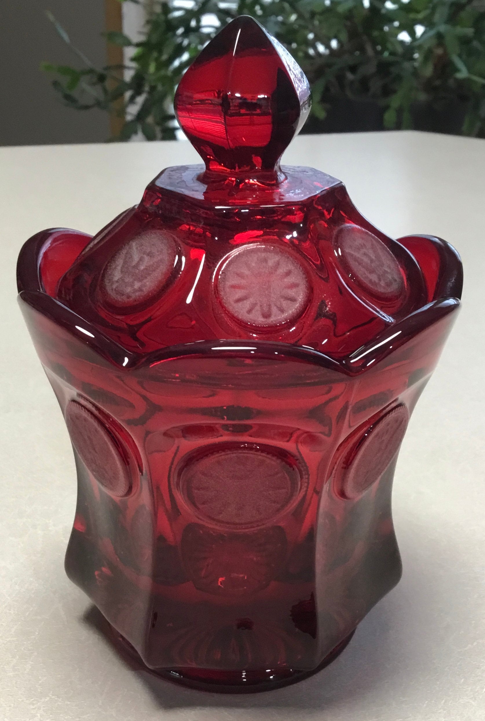 Fostoria Red Coin Candy Dish with Lid | Etsy