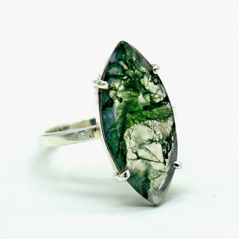Green Silver Ring - Etsy