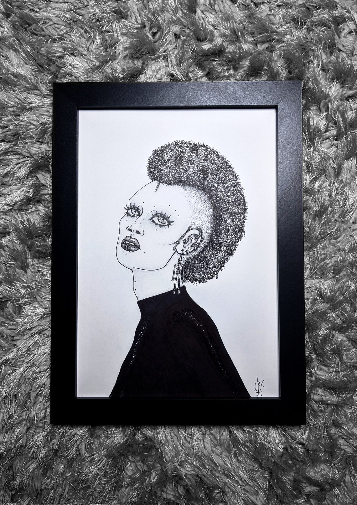 Punk Girl With Mohawk Original Drawing Goth Wall Art Gothic | Etsy