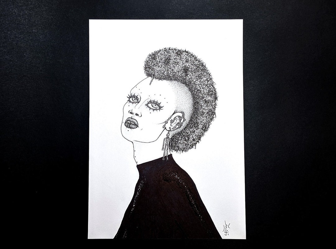 Punk Girl With Mohawk Original Drawing Goth Wall Art Gothic - Etsy