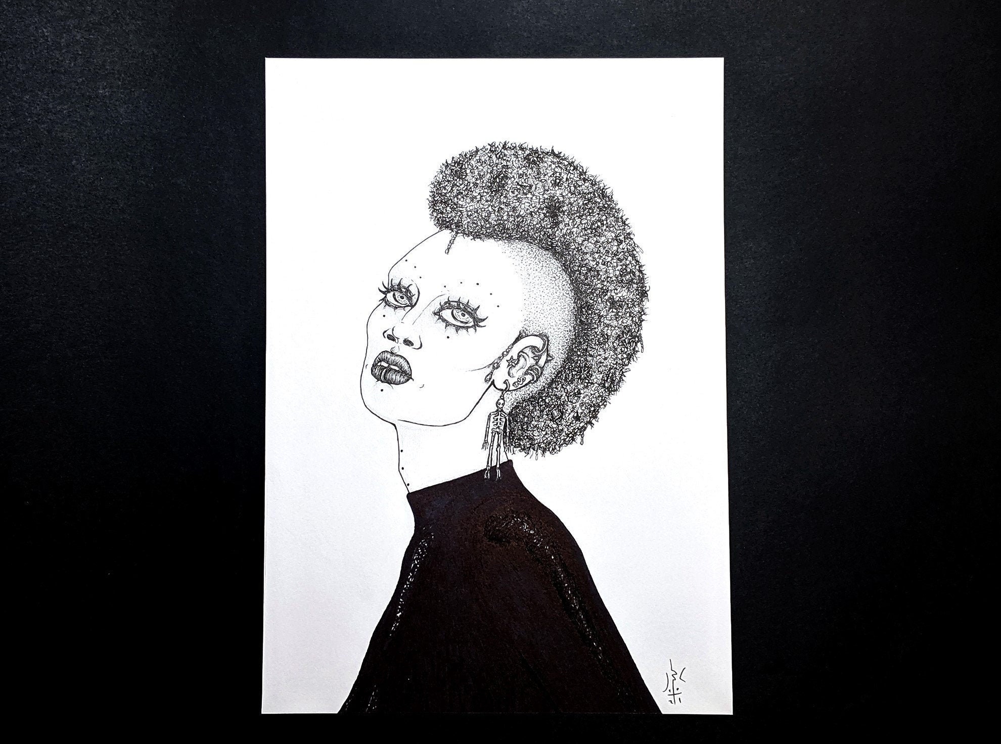 Punk Girl With Mohawk Original Drawing Goth Wall Art Gothic | Etsy