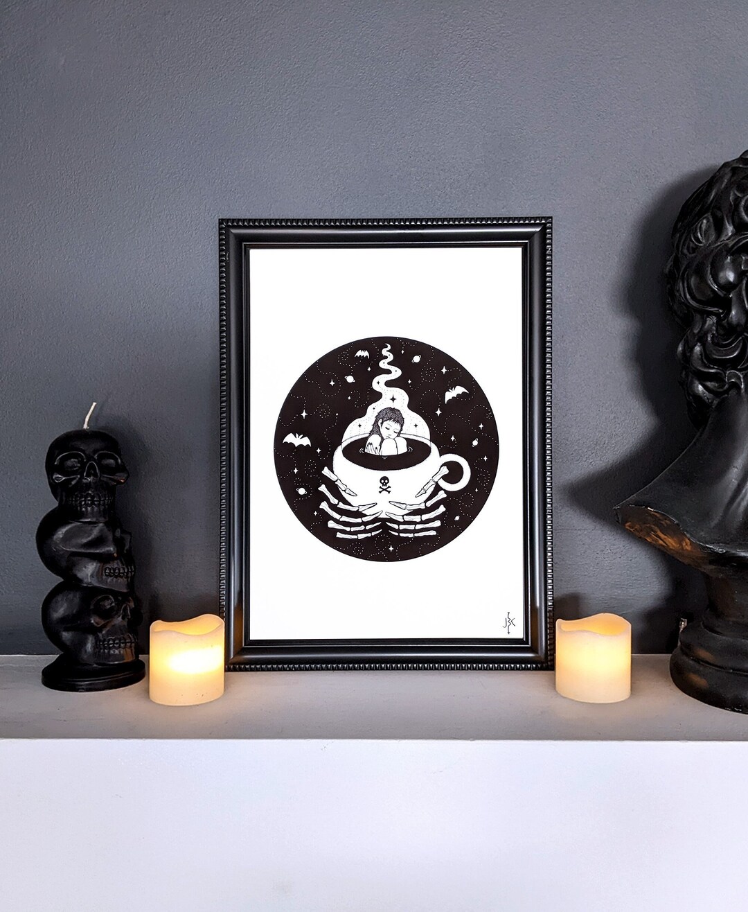 Coffee Cup Original Art Print, Gothic Home Decor, Whimsical Goth, Gift ...